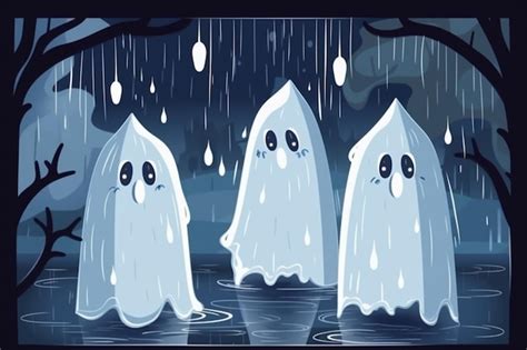 Premium Ai Image Three Ghost Ghosts In The Rain With Their Eyes Closed
