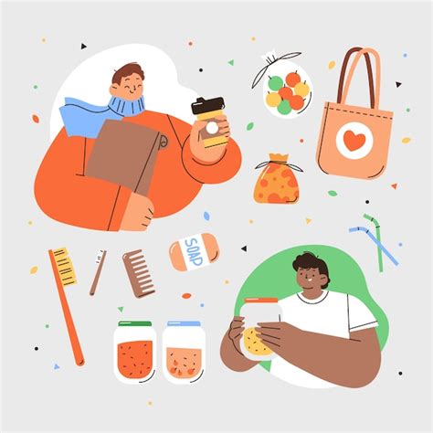 손으로 그린 제로 웨이스트 세트 무료 벡터