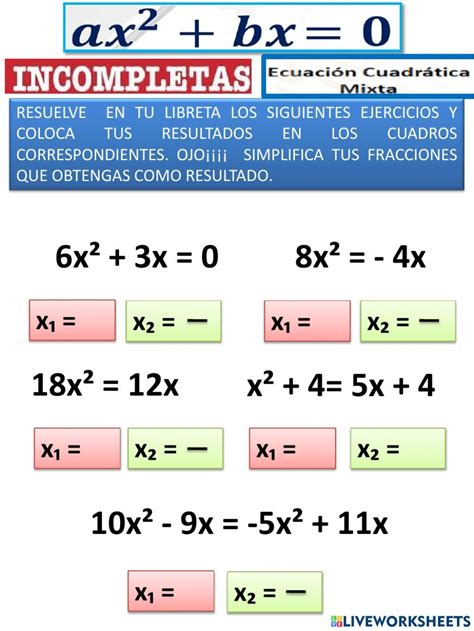Ecuaciones Incompletas Mixtas Worksheet Artofit