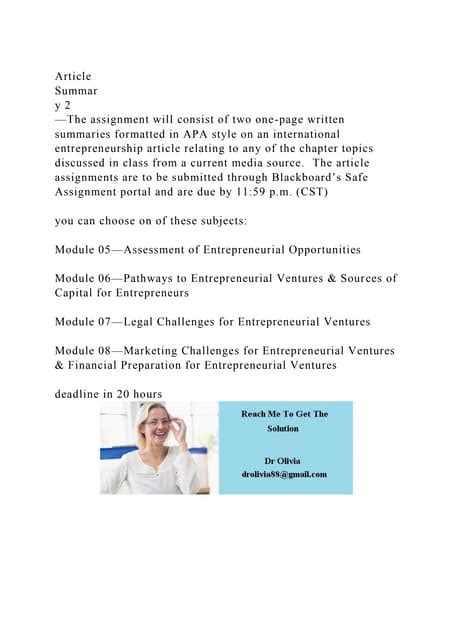 Article Summary 2—the Assignment Will Consist Of Two One Page Docx