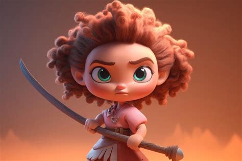 Premium Photo Full Body Super Cute Tiny Cartoon Human Girl Warrior With Weapon Rendered In The
