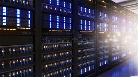 Shot Of Modern Data Center With Multiple Rows Of Fully Operational Server Racks Modern High