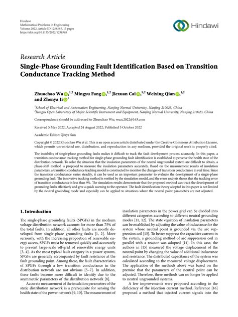 PDF Single Phase Grounding Fault Identification Based On Transition Conductance Tracking Method