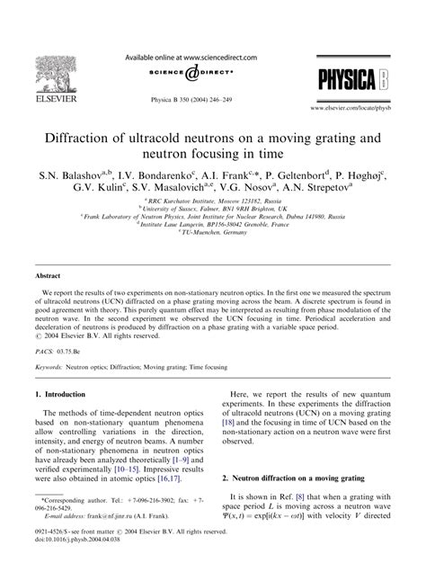 Pdf Diffraction Of Ultracold Neutrons On A Moving Grating And Neutron Focusing In Time