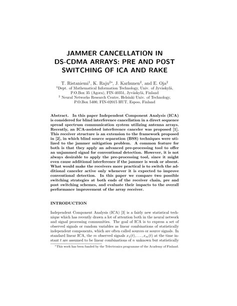 Pdf Jammer Cancellation In Ds Cdma Arrays Pre And Post Switching Of