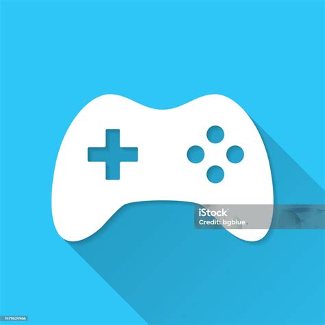 게임 컨트롤러 파란색 배경에 아이콘 긴 그림자가 있는 평면 디자인 3차원 형태에 대한 스톡 벡터 아트 및 기타 이미지 3차원 형태 Brand Name Video