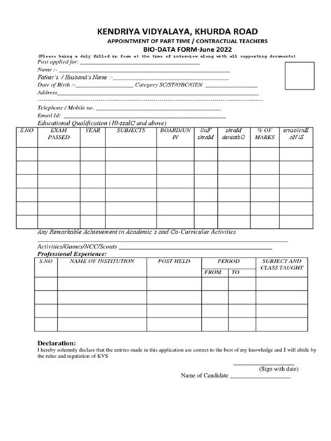 Bio Data Form Pdf