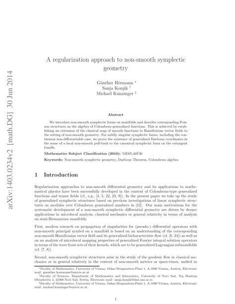 Pdf A Regularization Approach To Non Smooth Symplectic Geometry