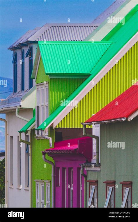 Iceland Reykjavik Facades Of Colorful Houses In The City Center Stock