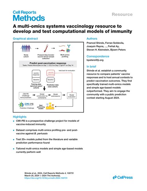 Pdf A Multi Omics Systems Vaccinology Resource To Develop And Test Computational Models Of