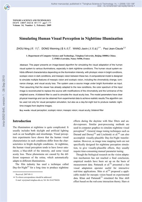 Pdf Simulating Human Visual Perception In Nighttime Illumination