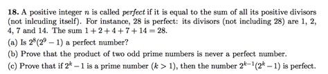 Solved 18 A Positive Integer N Is Called Perfect If It Is