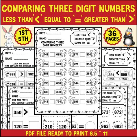 Comparing Three Digits Numbers Worksheet Greater Than And Less Than