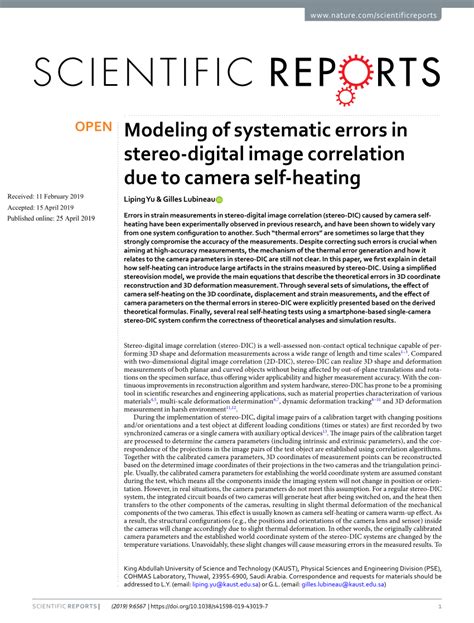 Pdf Modeling Of Systematic Errors In Stereo Digital Image Correlation Due To Camera Self Heating