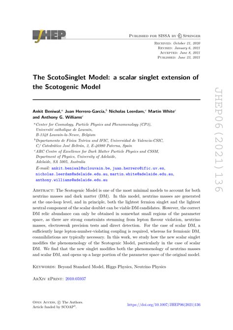 Pdf The Scotosinglet Model A Scalar Singlet Extension Of The