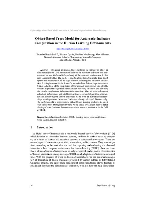 Pdf Object Based Trace Model For Automatic Indicator Computation In