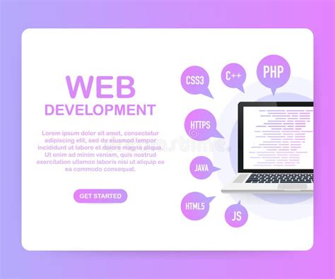 Programming Web Development Concept Code On The Screen Laptop Vector Illustration Stock