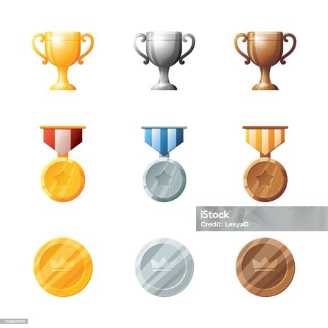 게임 Ui 자산 세트입니다 게임 사용자 인터페이스 승리 트로피 아이콘 컬렉션입니다 벡터 일러스트 레이 션 1위에 대한 스톡 벡터 아트 및 기타 이미지 Istock