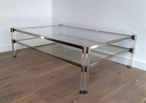 Proantic Grande Table Basse En Plexiglass Et Chrome à Double Plateau