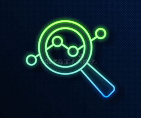 Glowing Neon Line Magnifying Glass And Data Analysis Icon Isolated On Blue Background Search
