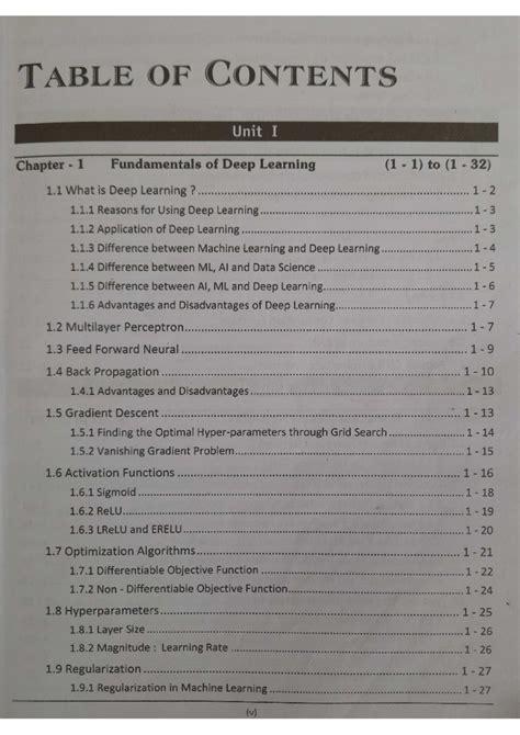 DL Unit Dl Nited TABLE OF CONTENTS Unit I Chapter Fundamentals Of Deep Learning