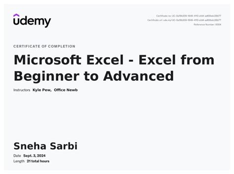 completed excel certification with udemy sneha sarbi posted on the