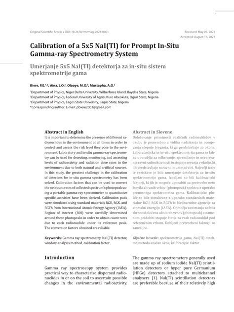 Pdf Calibration Of A 5x5 Nai Tl For Prompt In Situ Gamma Ray Spectrometry System