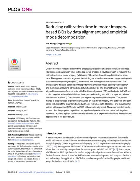 Pdf Reducing Calibration Time In Motor Imagery Based Bcis By Data Alignment And Empirical Mode