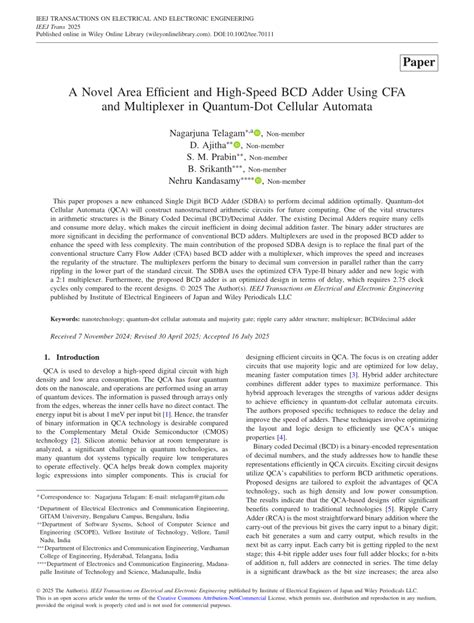 Pdf A Novel Area Efficient And High‐speed Bcd Adder Using Cfa And Multiplexer In Quantum‐dot