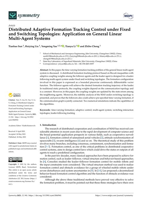 Pdf Distributed Adaptive Formation Tracking Control Under Fixed And Switching Topologies