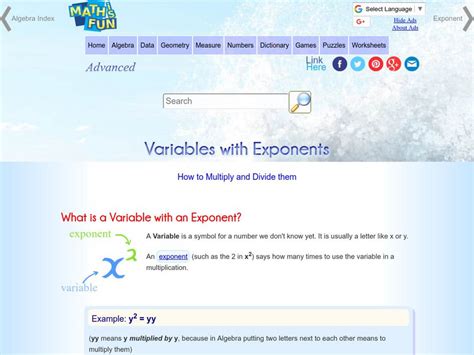 Math Is Fun Variables With Exponents How To Multiply And Divide Them Unit Plan For 9th 10th