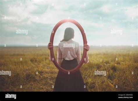 Woman Holding A Mirror Who Is Mirrored Appears From Behind Identity