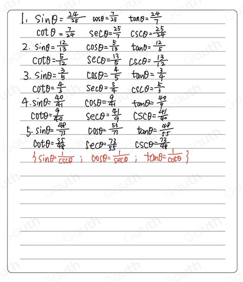 Solved Complete The Table With The Six Trigonometric Ratios Of The Given Right Triangles 1 2