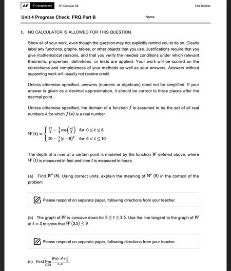 Solved AP CollegeBoard AP Calculus AB Test Booklet Unit Chegg