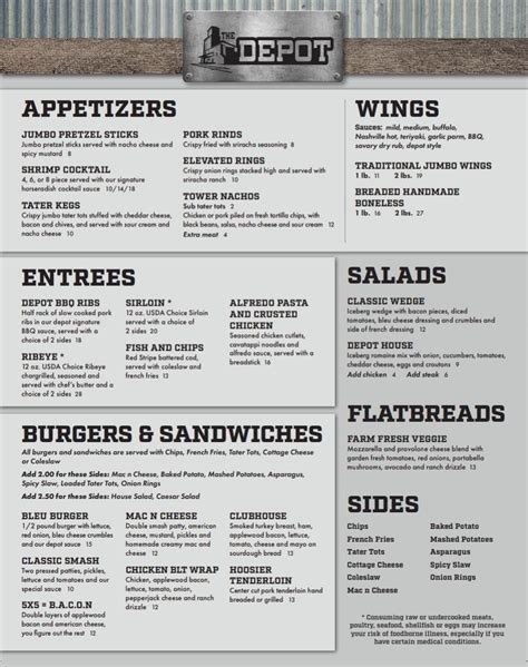 Menu At The Depot Restaurant Greenfield