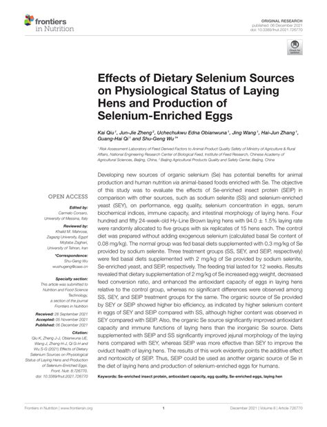 pdf effects of dietary selenium sources on physiological status of