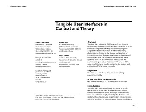 Pdf Tangible User Interfaces In Context And Theory
