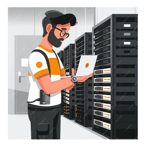 Ux Designer Hardware Engineer In A Server Room Minimal Drawing Premium Ai Generated Image