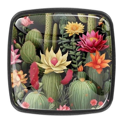 4 Pcs Square Cabinet Handle Drawer Pulls Cactus Knobs With Screws