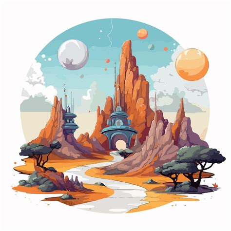 다채로운 만화 터 스케이프 일러스트레이션 고립 프리미엄 Ai 생성 벡터