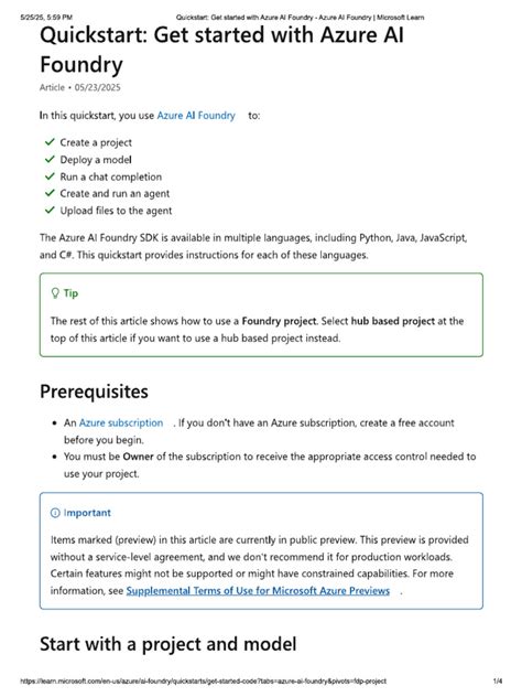 Quickstart Get Started With Azure Ai Foundry Pdf