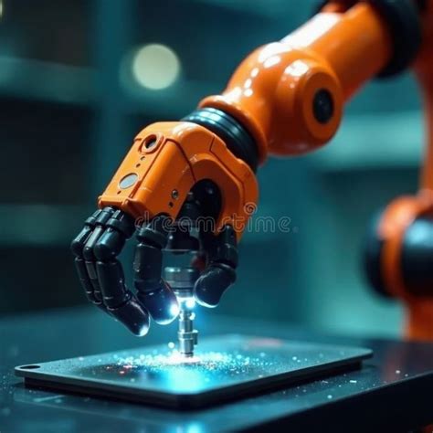 Close Up Of Robotic Arm Undergoing Precise Adjustment Machinery Fine Tuning System Stock