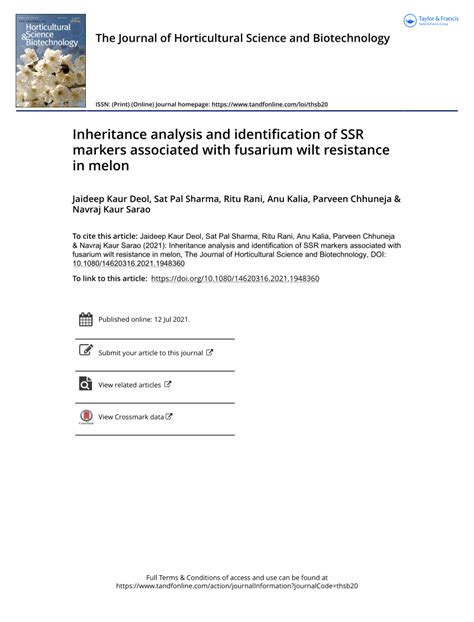 Pdf Inheritance Analysis And Identification Of Ssr Markers Associated With Fusarium Wilt