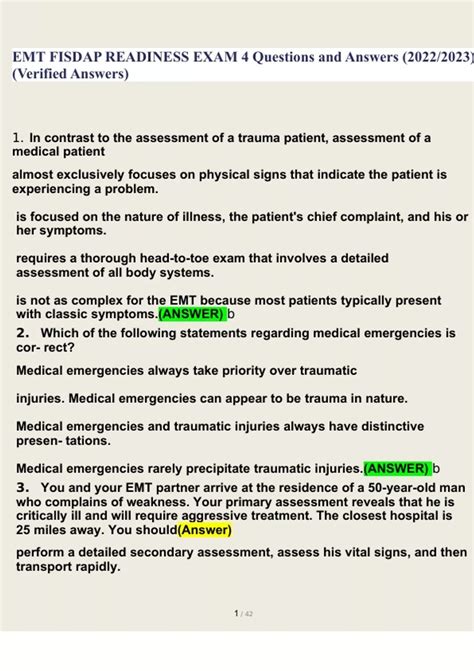 Emt Fisdap Readiness Exam 4 Questions And Answers 2022 2023 Verified