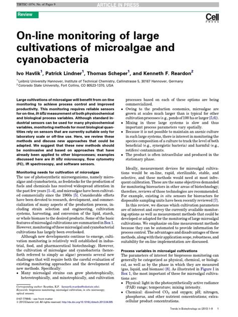 On Line Monitoring Of Large Cultivations Of Microalgae And Cyanobacteria Pdf Carbon Dioxide