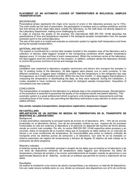 Placement Of An Automatic Logger Of Temperatures In Biological Samples Transportation Pdf