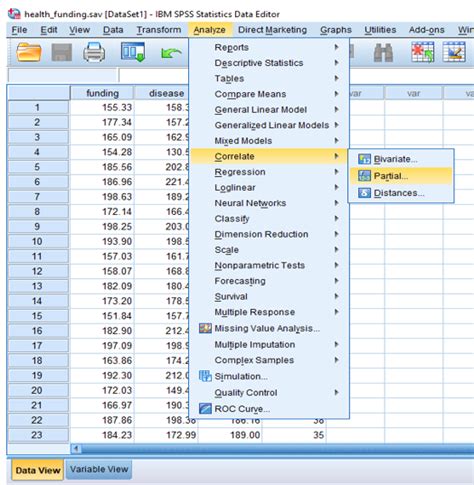 partial correlation with ibm spss