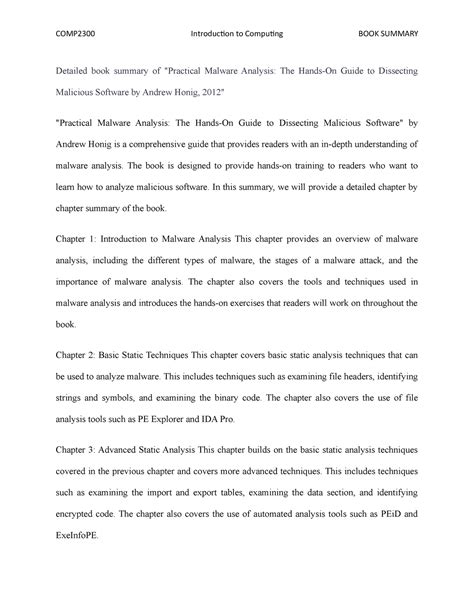 Detailed Book Summary Of Practical Malware Analysis The Hands On Guide