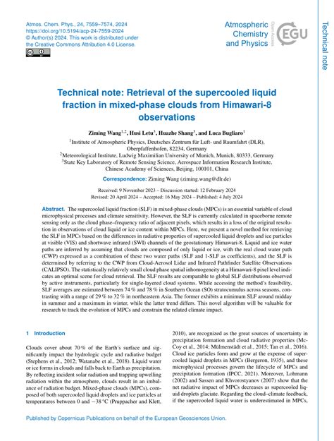 Pdf Technical Note Retrieval Of The Supercooled Liquid Fraction In Mixed Phase Clouds From