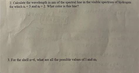 Solved Calculate The Wavelength In Nm Of The Spectral Chegg